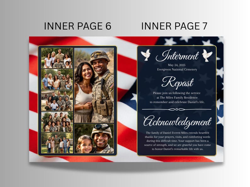 8 Pages Veteran Memorial Funeral Program , Military Memorial Obituary ...