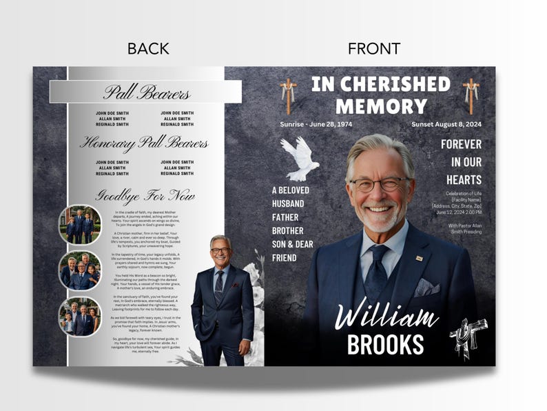 Funeral Program Template Magazine Style , Obituary Program , Printable ...