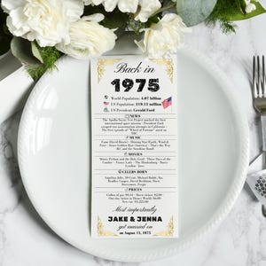 50th Wedding Anniversary Dinner Cards, 1975 Table Cards, 50th Table ...
