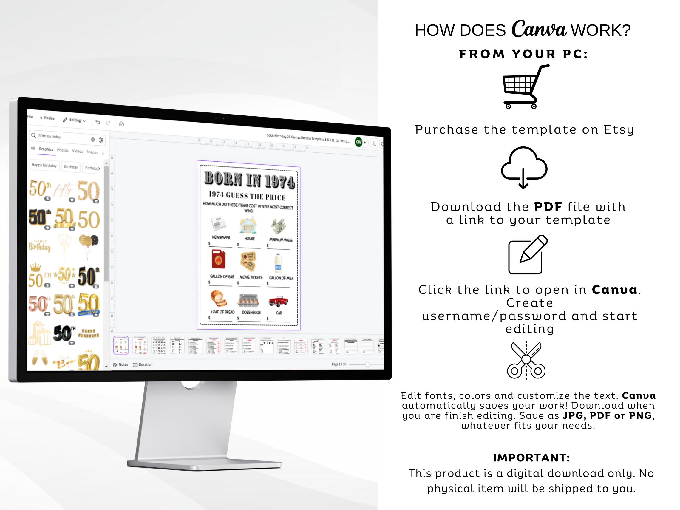 Born in 1974 Party Games Bundle , 50th Birthday Party Games Bundle ...