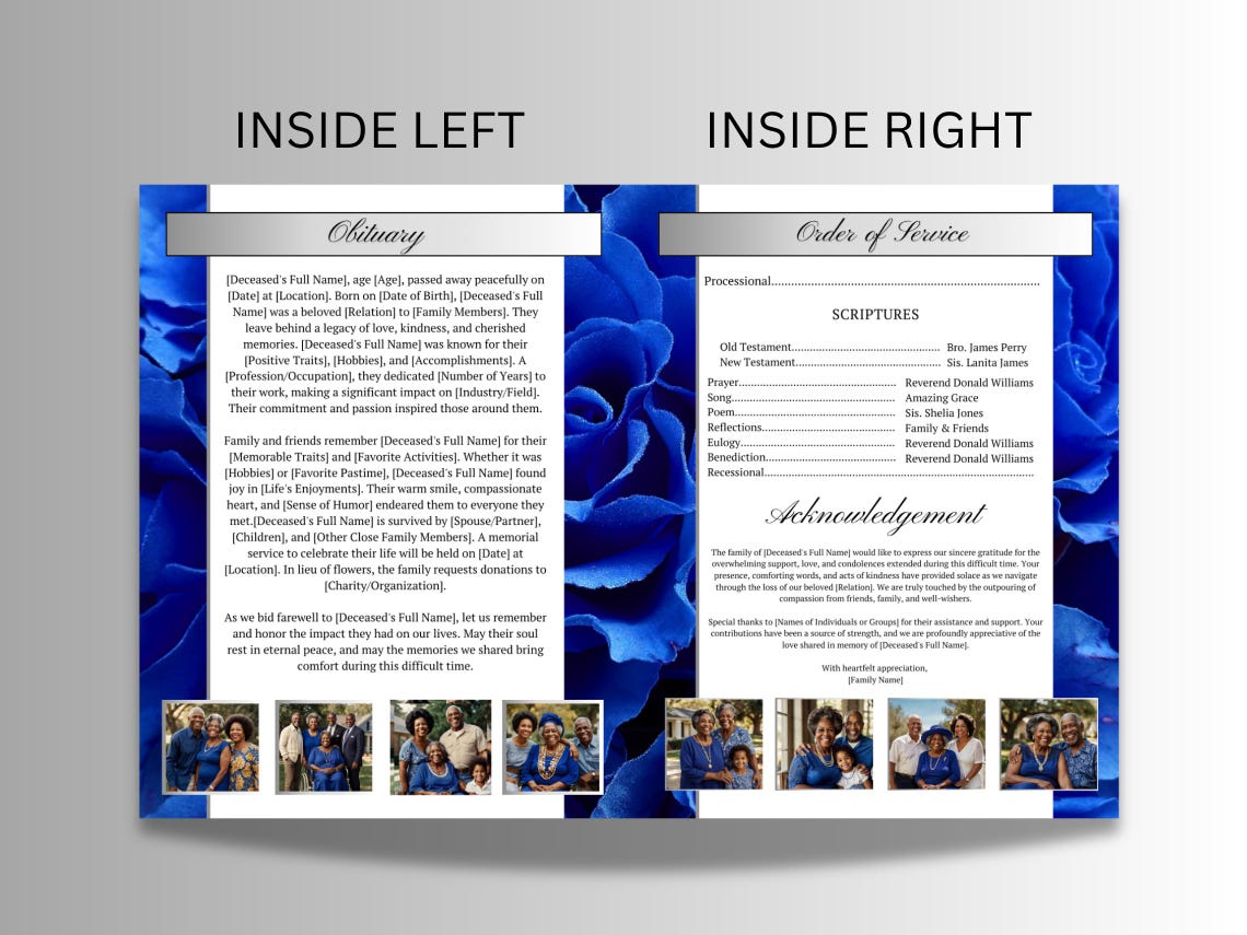 Royal Blue Funeral Program Template , Printable Funeral Program ...