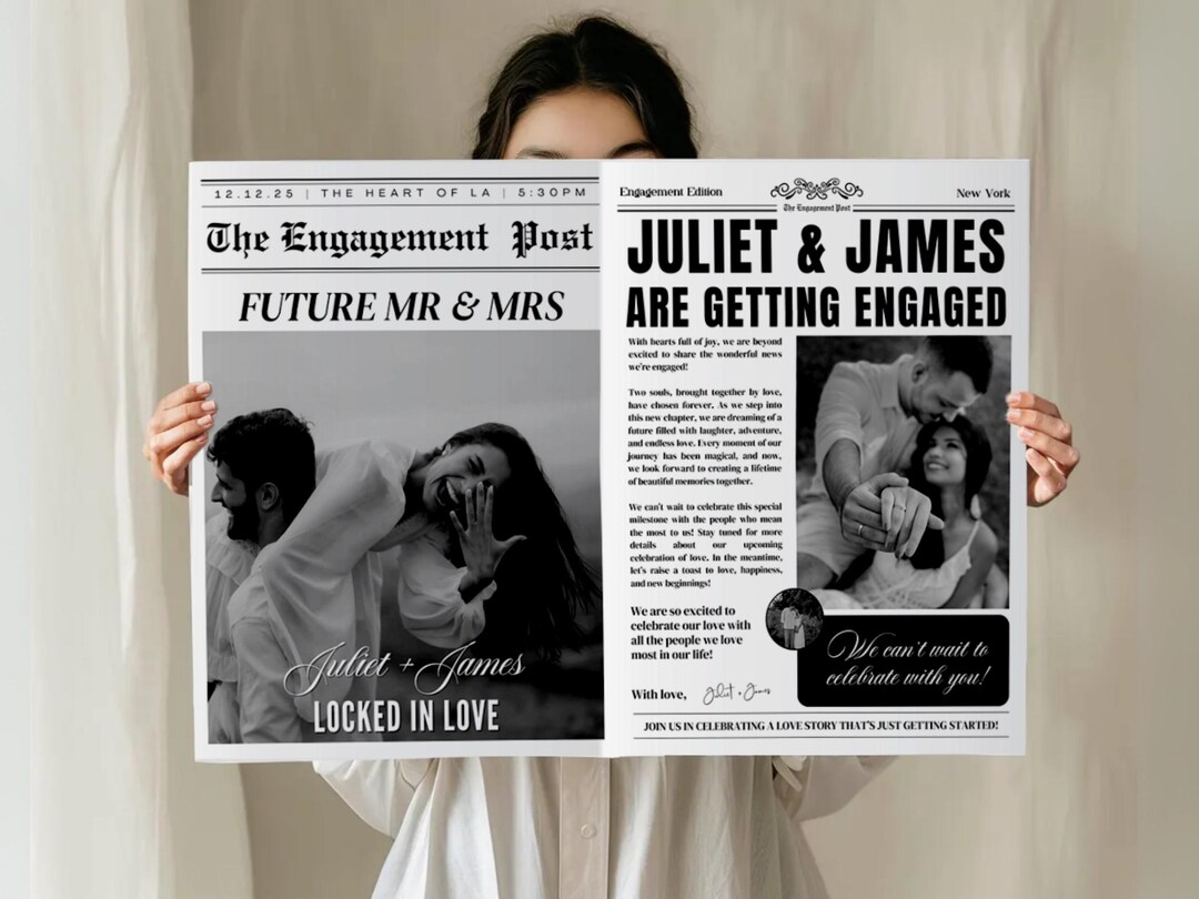 Future Mr. Mrs. Newspaper Template –engagement Announcement & Save the ...