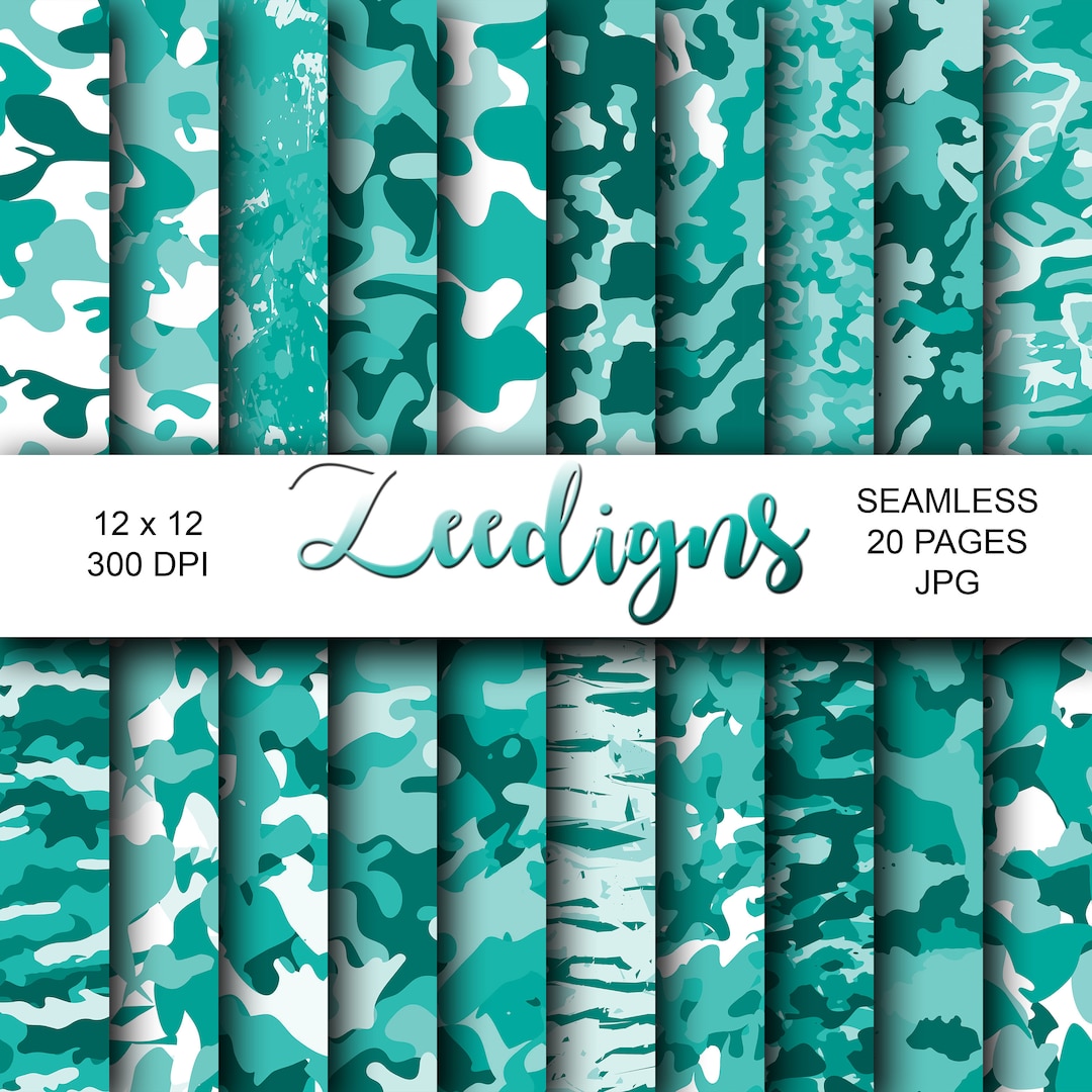Camouflage Seamless Turquoise Digital Scrapbook Printable Paper ...