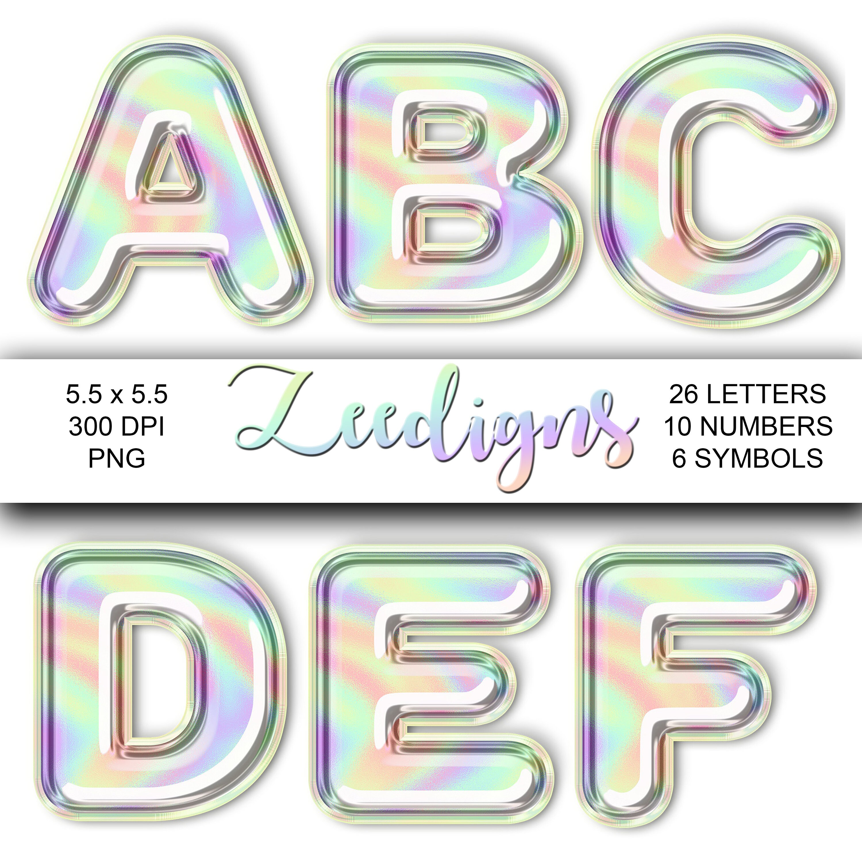 Rainbow Holographic Foil Alphabet Clipart Scrapbooking Digital Set ...