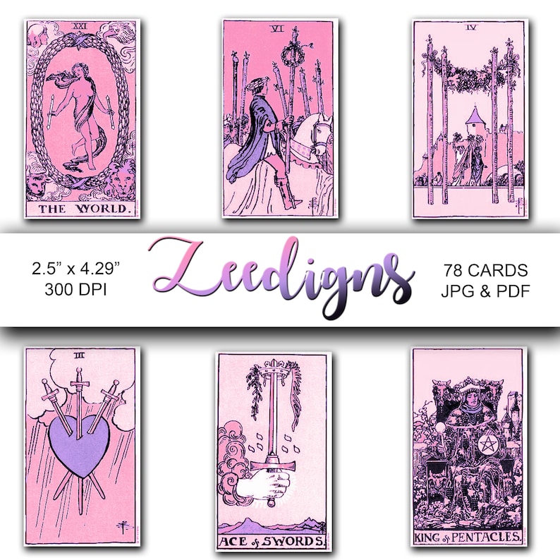 Pink and Purple Tarot Cards 78 Deck Instant Digital Download - Etsy Canada