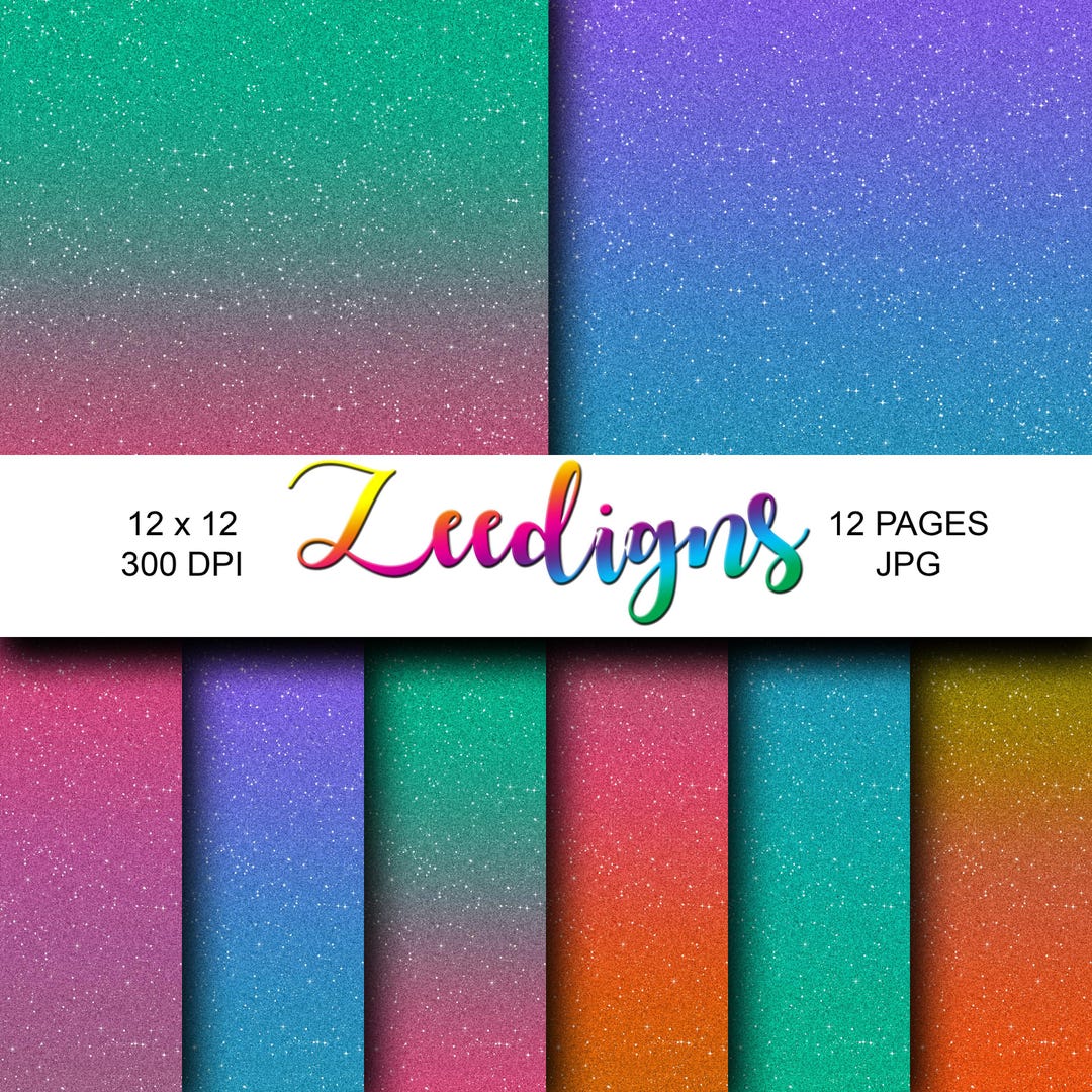 Ombre Glitter Scrapbook Printable Paper | Digital Paper | Rainbow ...