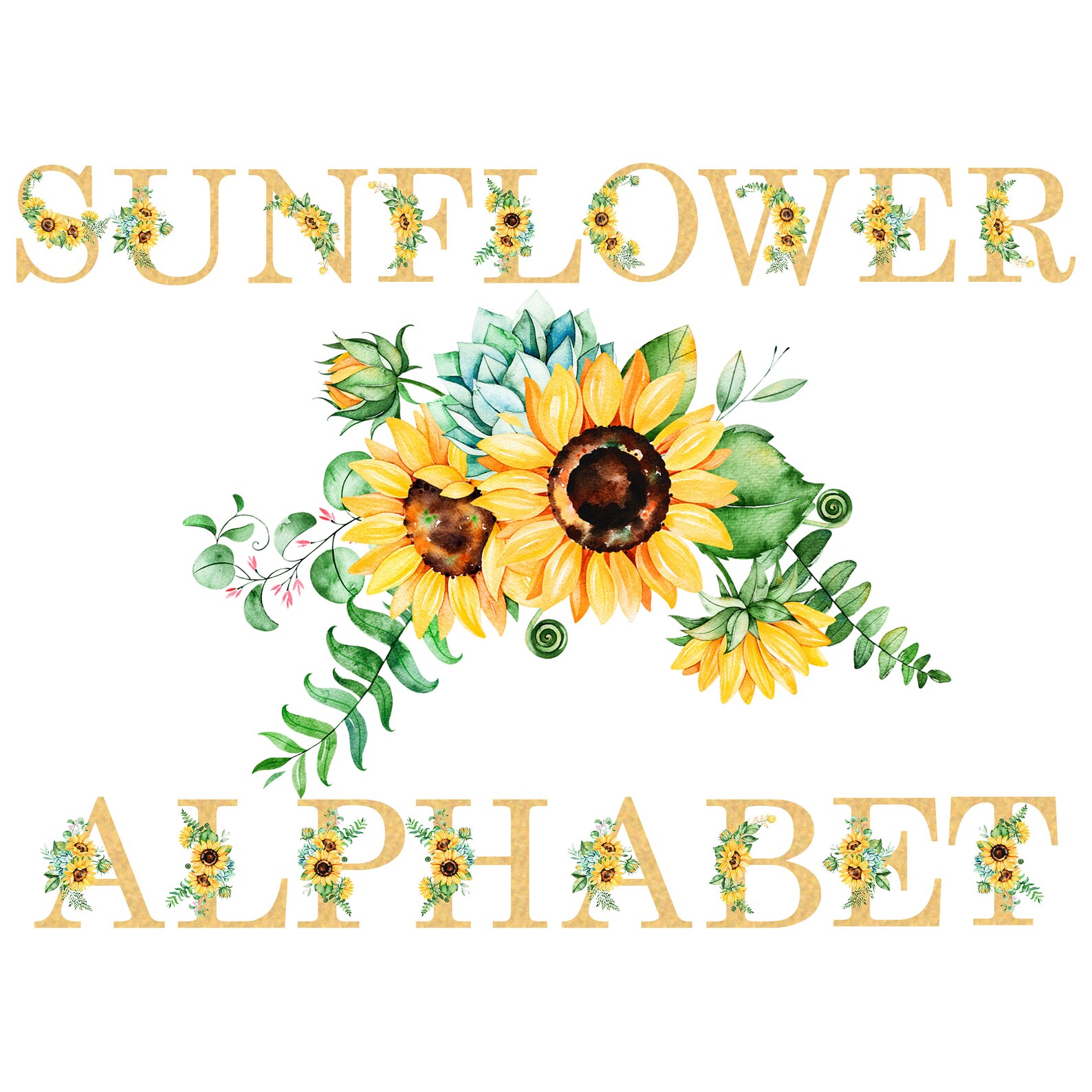 Sunflower Alphabet Clipart Scrapbooking Digital Set Printable Paper ...