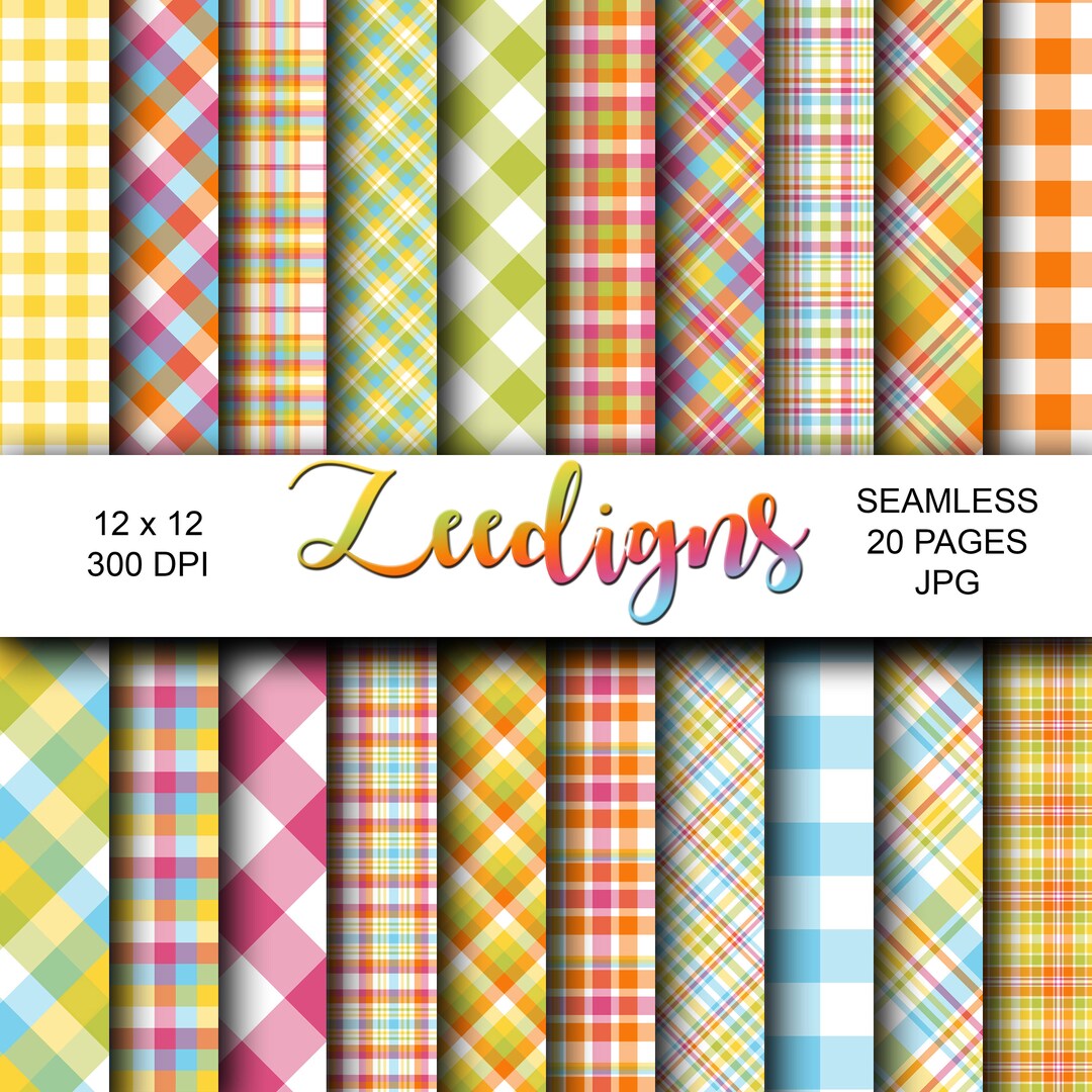 Bright Summer Plaids Seamless Digital Scrapbook Printable Paper ...