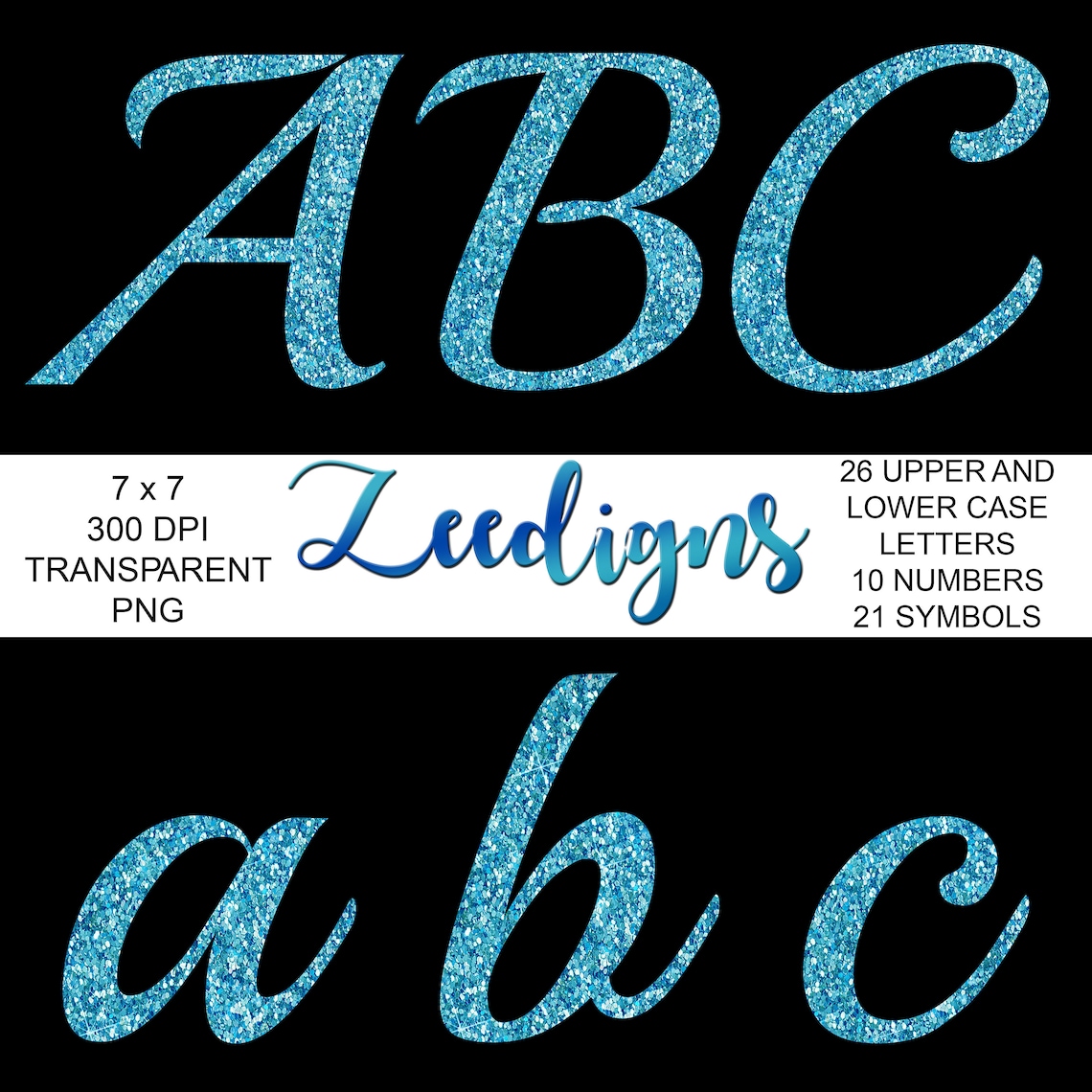 Blue Glitter Alphabet Clipart Scrapbooking Digital Set - Etsy