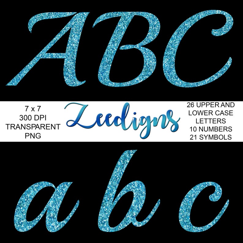 Blue Glitter Alphabet Clipart Scrapbooking Digital Set - Etsy