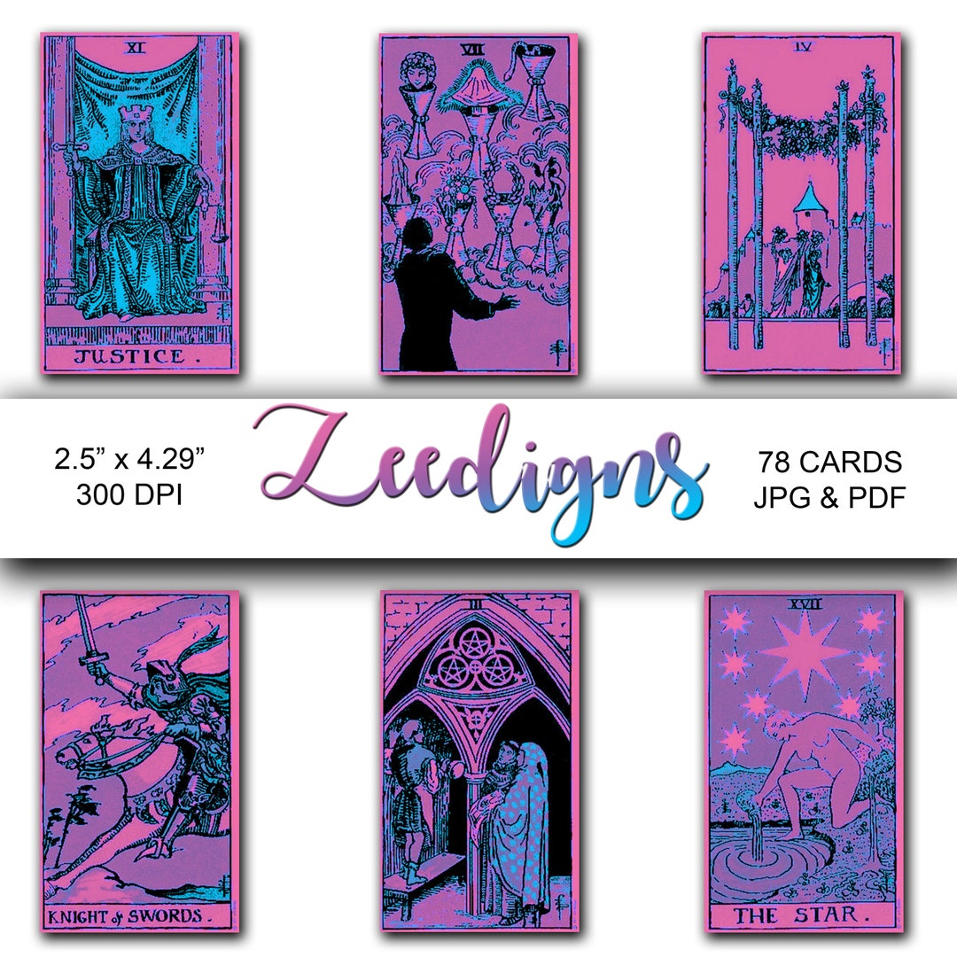 Pink Purple and Blue Tarot Cards 78 Deck - Instant Digital Download ...