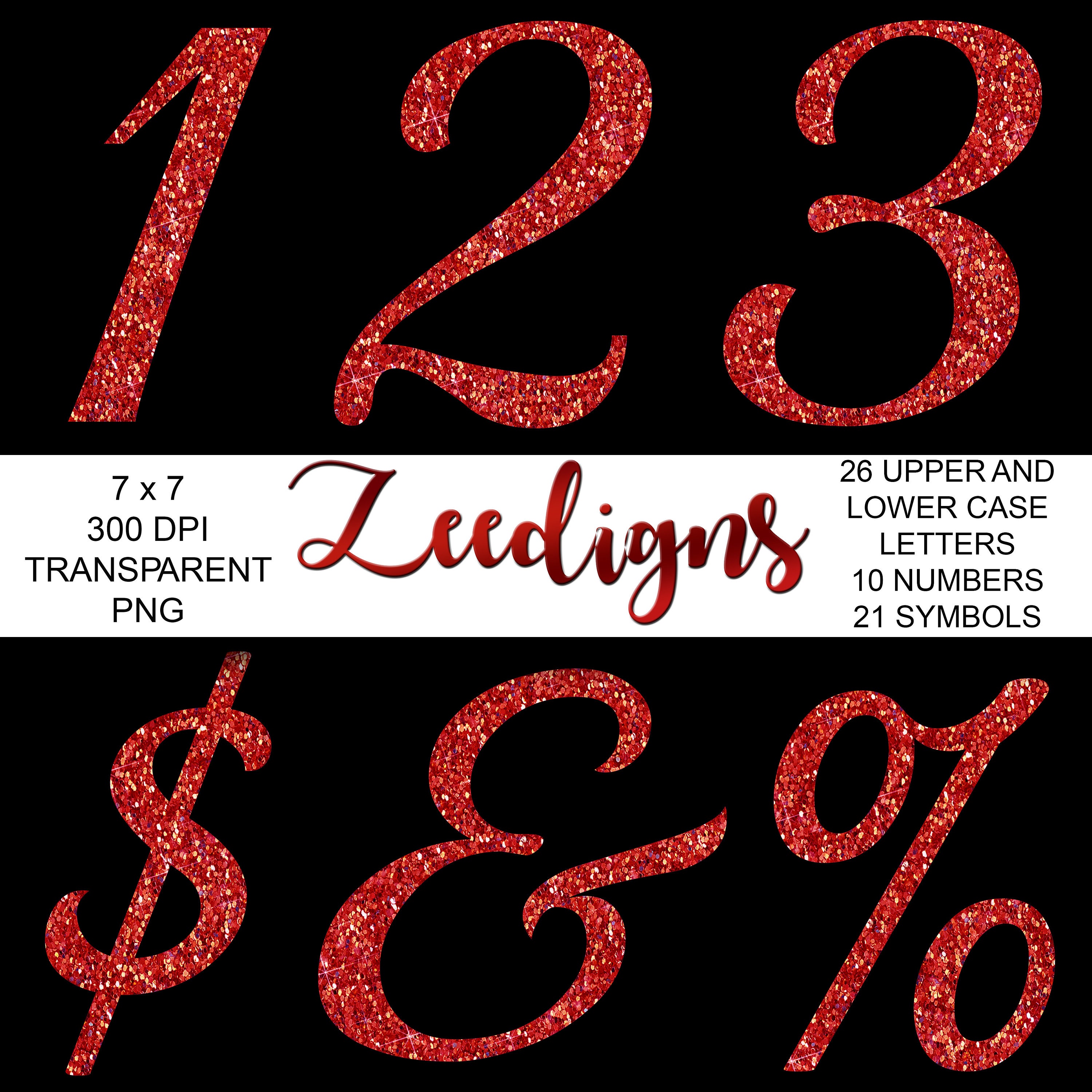 Red Glitter Alphabet Clipart Scrapbooking Digital Set - Etsy