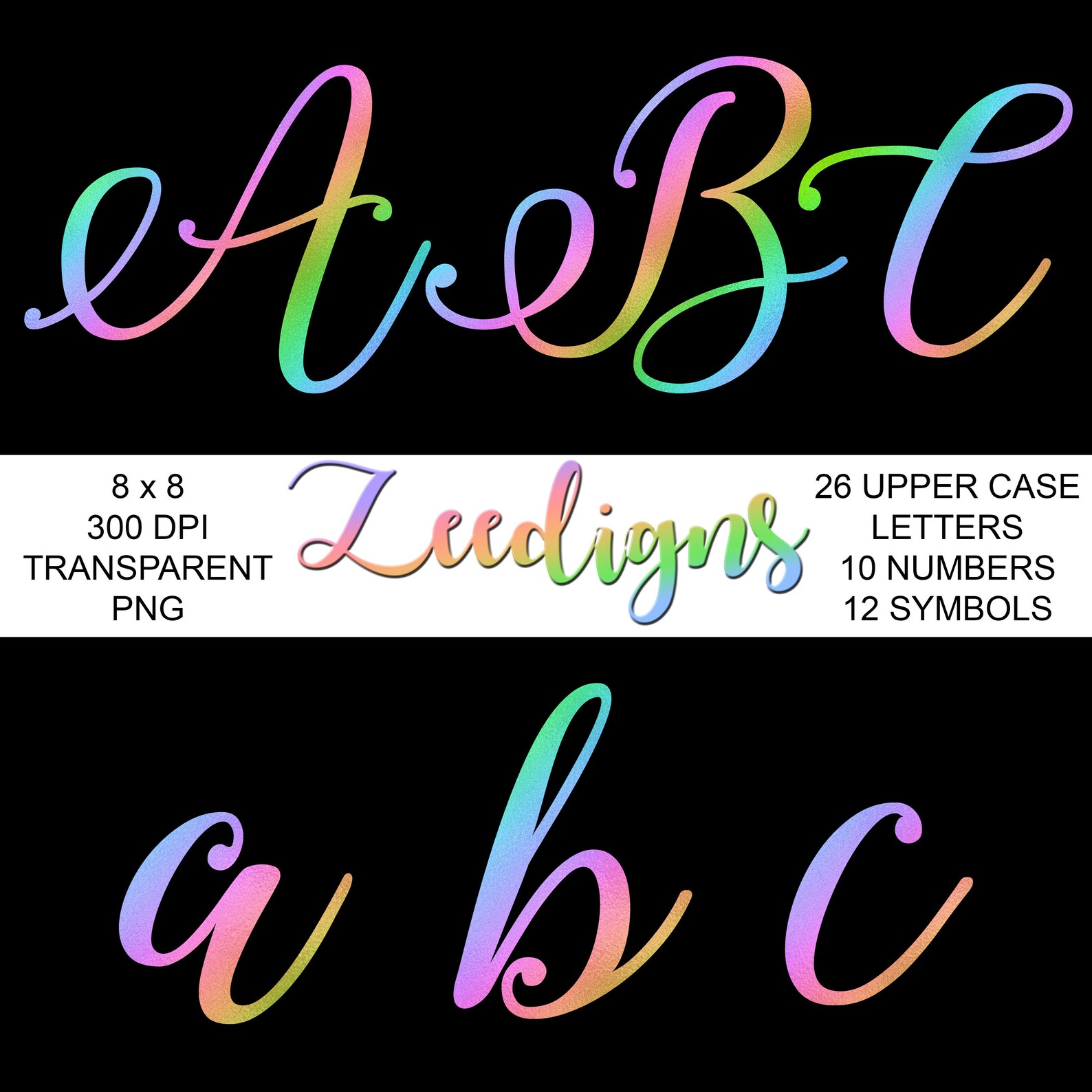Rainbow Foil Alphabet Clipart Scrapbooking Digital Set - Etsy