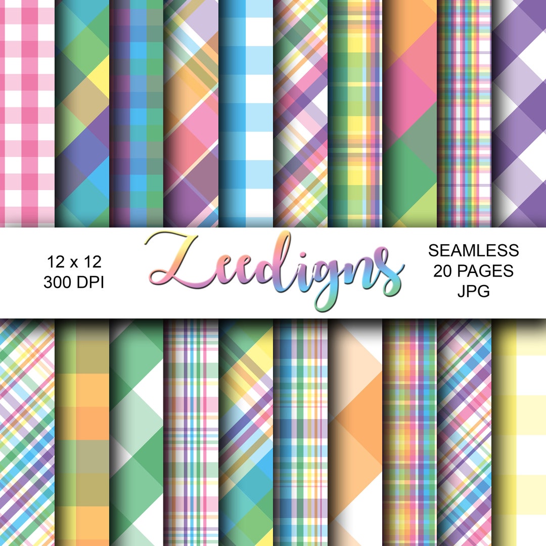 Rainbow Pastel Plaids Seamless Digital Scrapbook Printable Paper ...