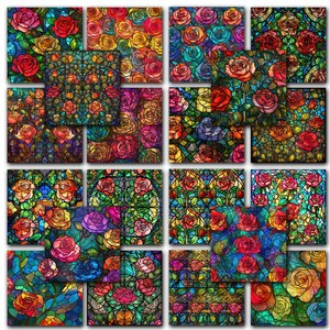 Roses Stained Glass Digital Scrapbook Printable Paper | Digital Paper ...