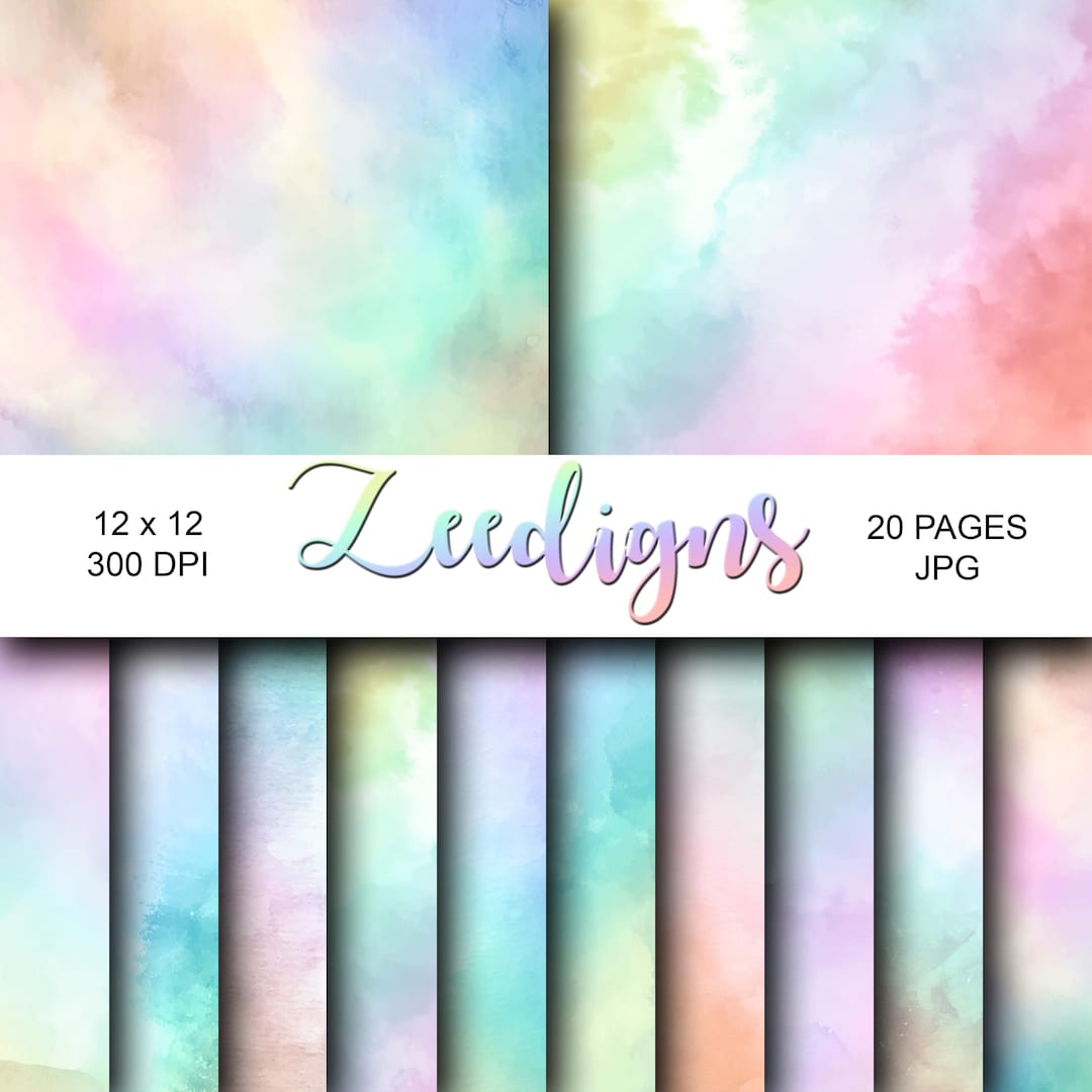 Rainbow Pastel Watercolor Digital Scrapbook Printable Paper | Pastel ...