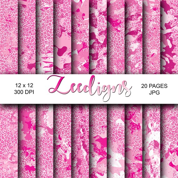 Camouflage Pink and Leopard Digital Scrapbook Printable Paper | Etsy