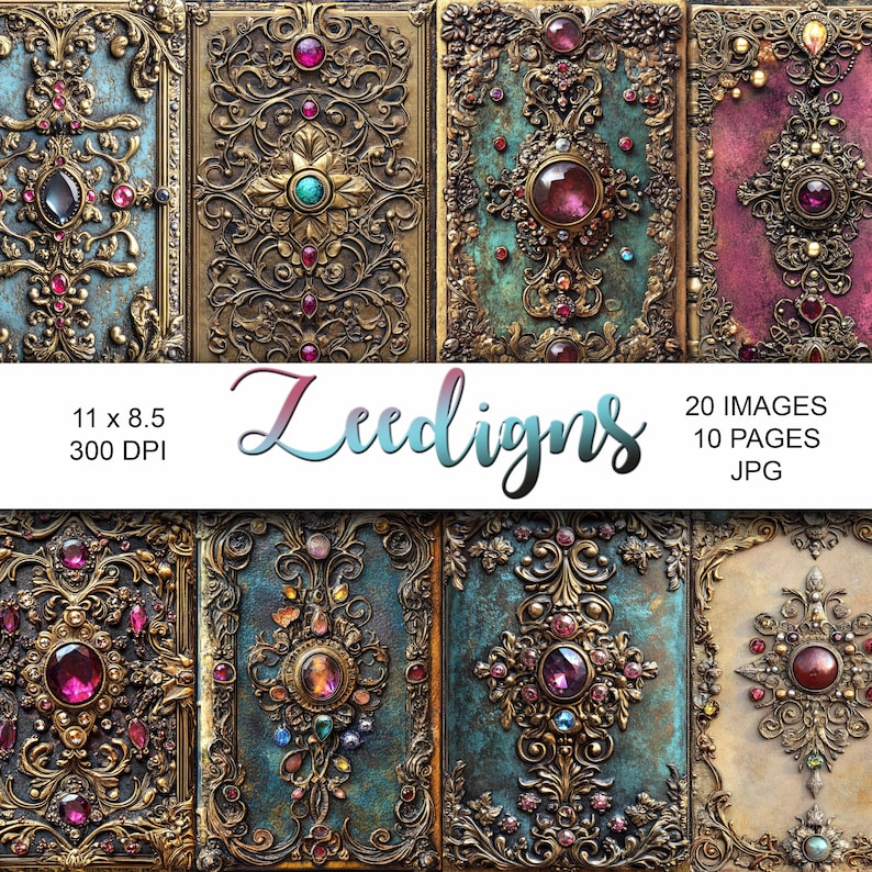 Jewel Junk Journal Printable Pages, Baroque Junk Journal Page Cover ...
