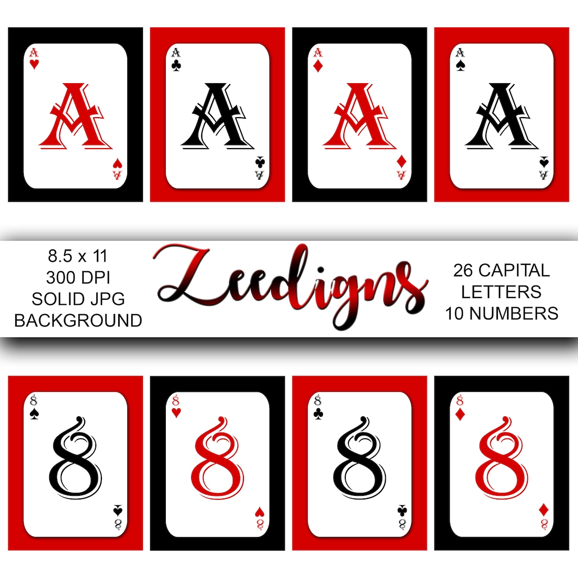 Playing Cards Alphabet Clipart Scrapbooking Digital Set - Etsy