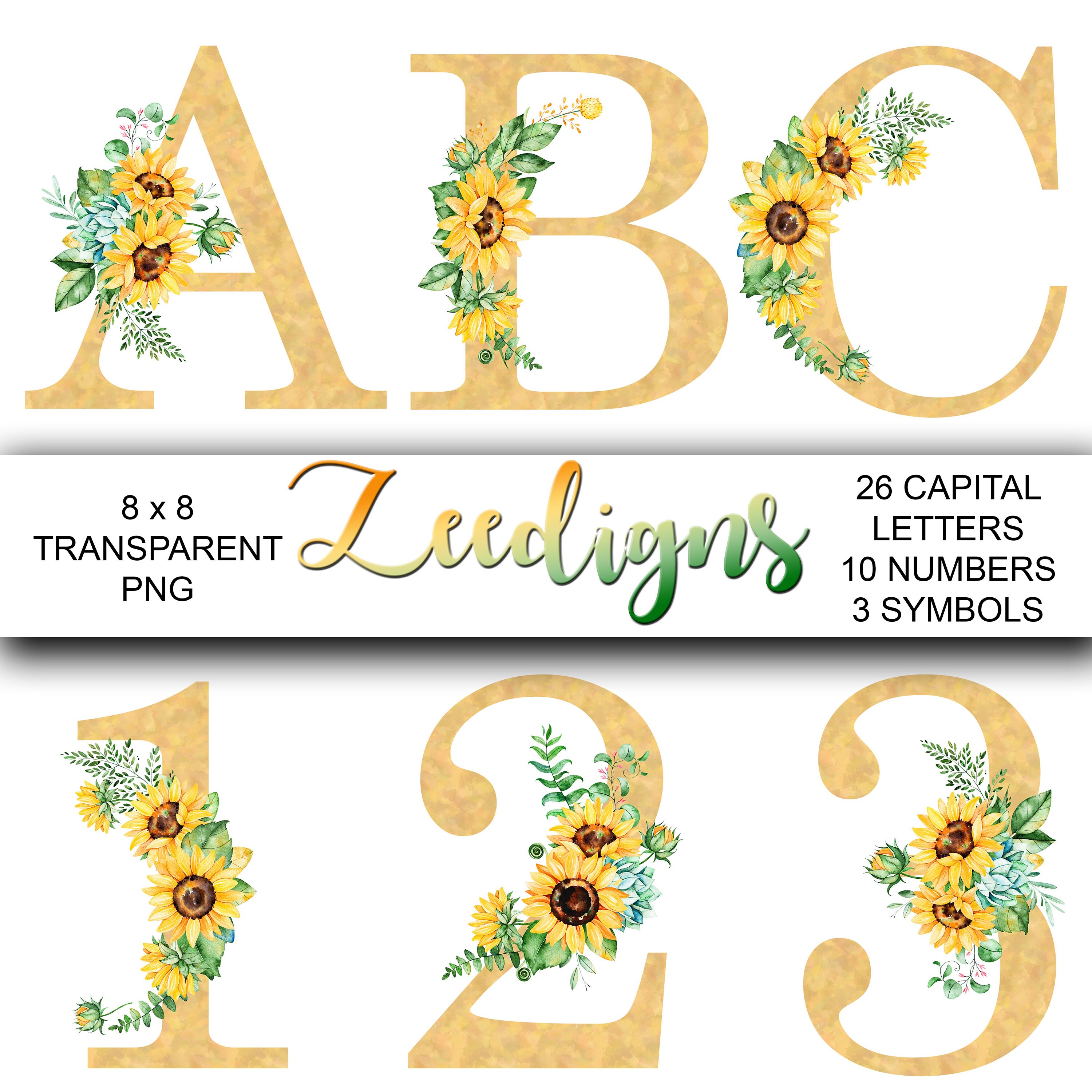 Sunflower Alphabet Clipart Scrapbooking Digital Set Printable - Etsy