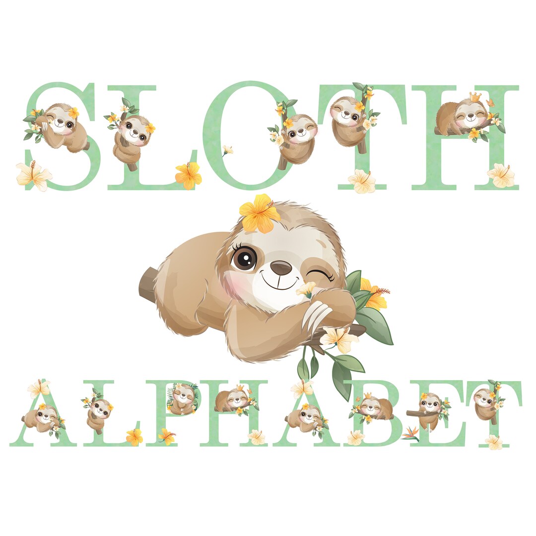 Sloth Alphabet Clipart Scrapbooking Digital Set Printable Paper ...