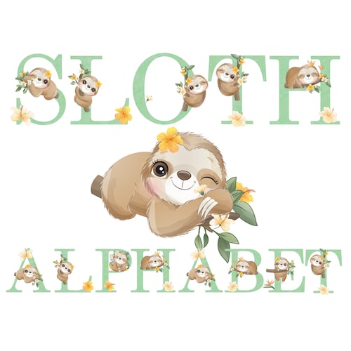 Sloth Alphabet Clipart Scrapbooking Digital Set Printable - Etsy
