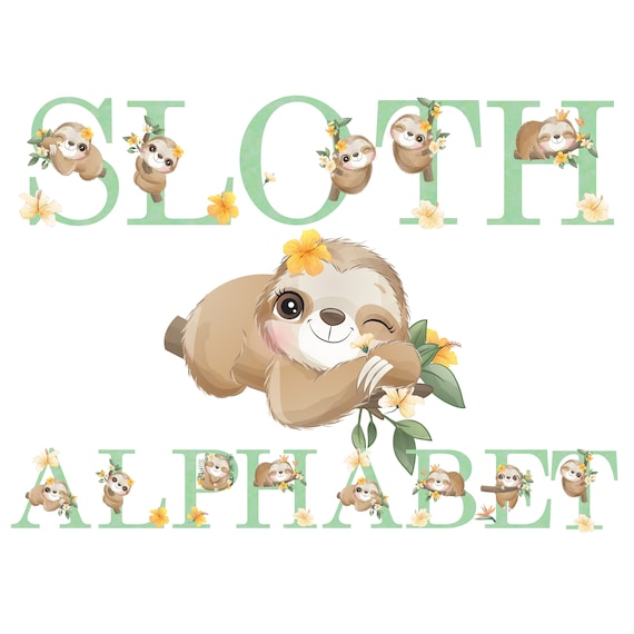 Sloth Alphabet Clipart Scrapbooking Digital Set Printable - Etsy