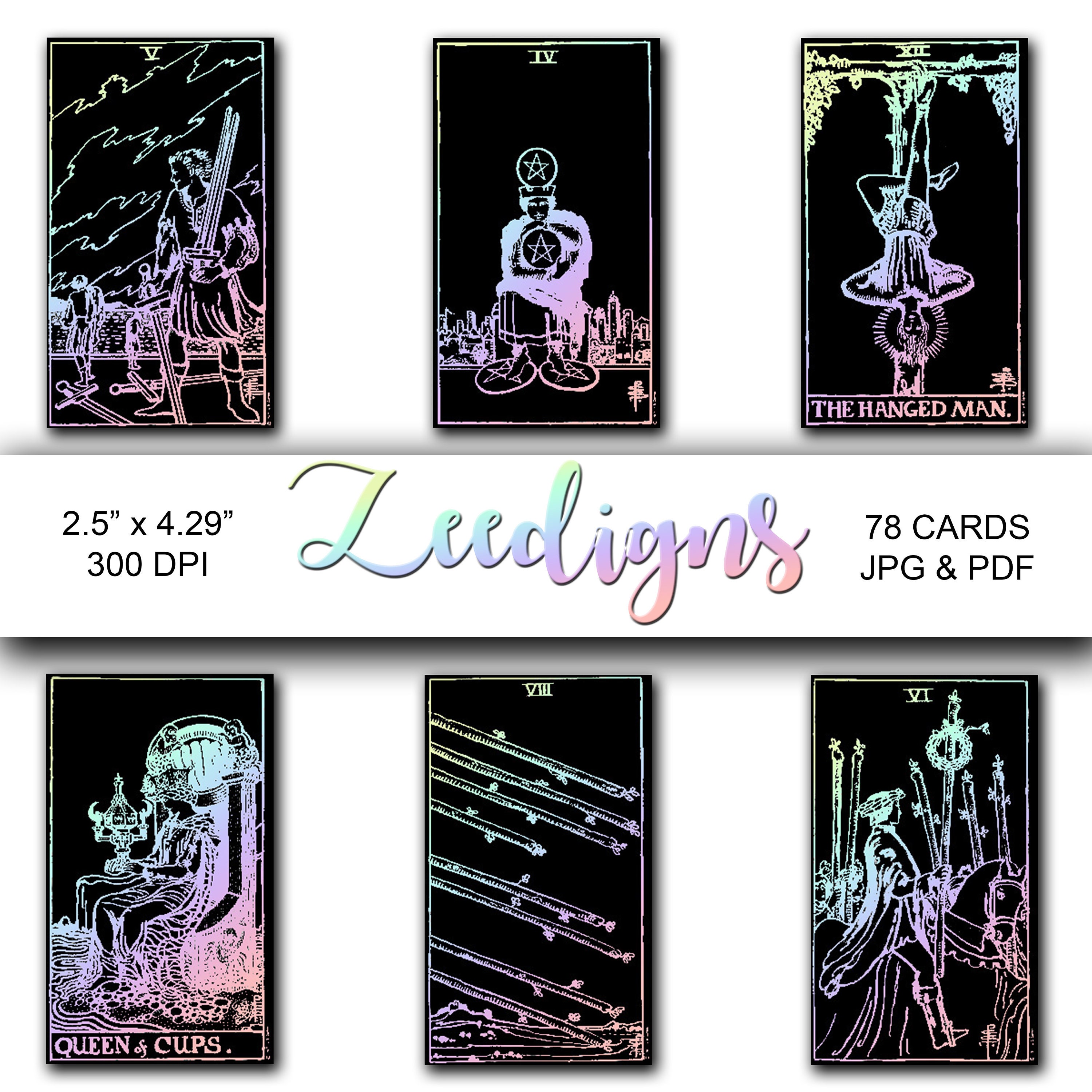 Pastel Rainbow Tarot Cards 78 Deck Instant Digital Download Rider Waite ...