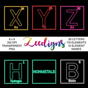 Periodic Table Glow Alphabet Clipart Scrapbooking Digital Set Printable ...