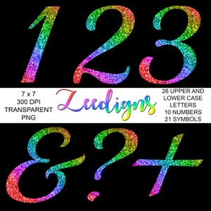 Rainbow Glitter Alphabet Clipart Scrapbooking Digital Set Printable ...