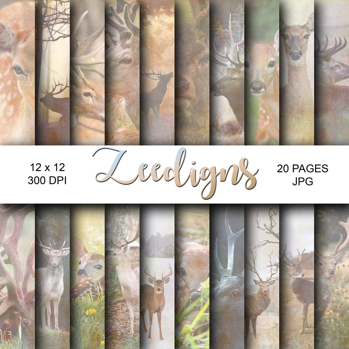 Deer Digital Scrapbook Printable Paper Digital Paper Deers - Etsy