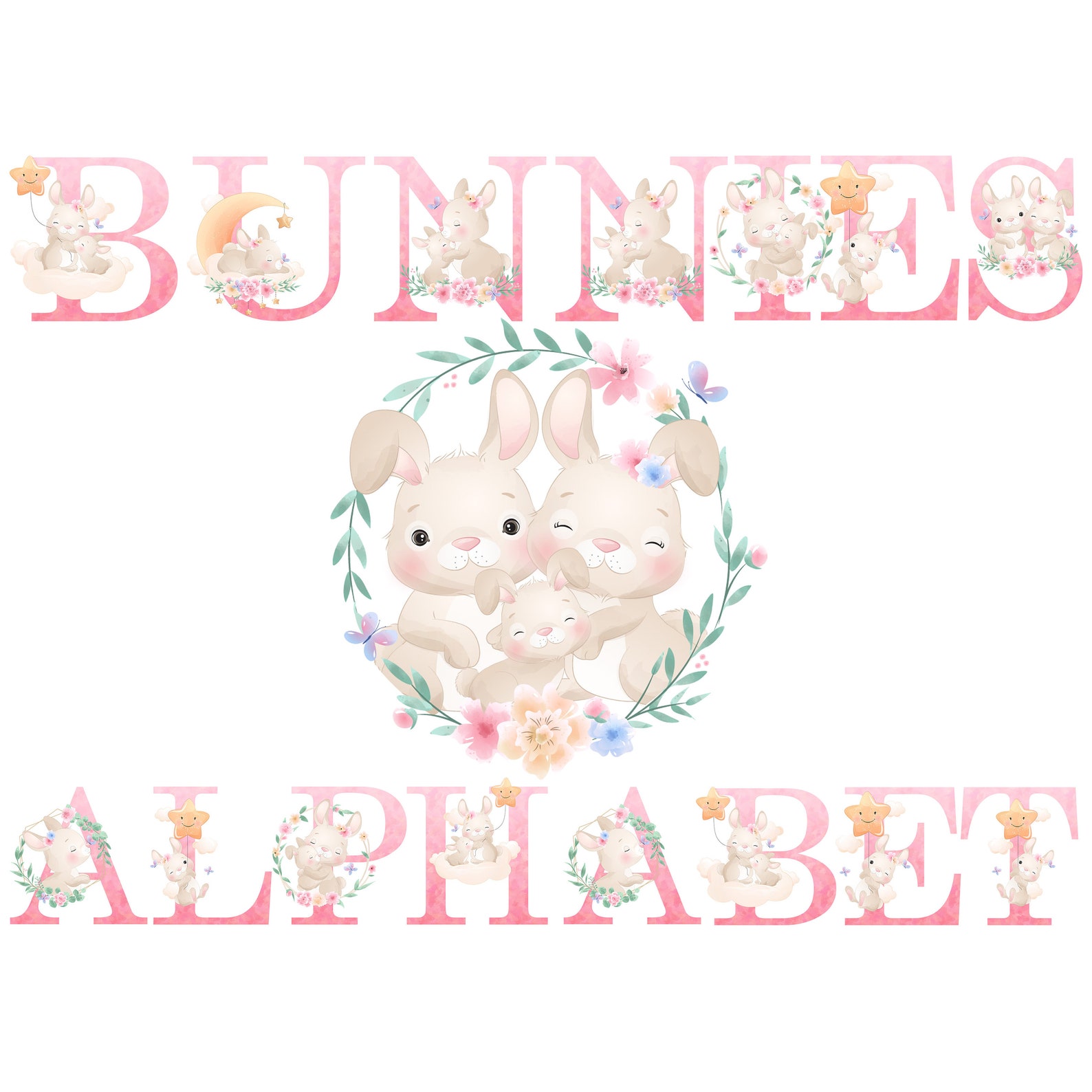 Bunnies Pink Alphabet Clipart Scrapbooking Digital Set - Etsy
