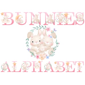 Bunnies Pink Alphabet Clipart Scrapbooking Digital Set Printable Paper ...