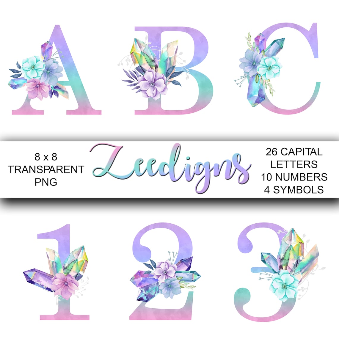 Crystals Alphabet Clipart Scrapbooking Digital Set Printable - Etsy