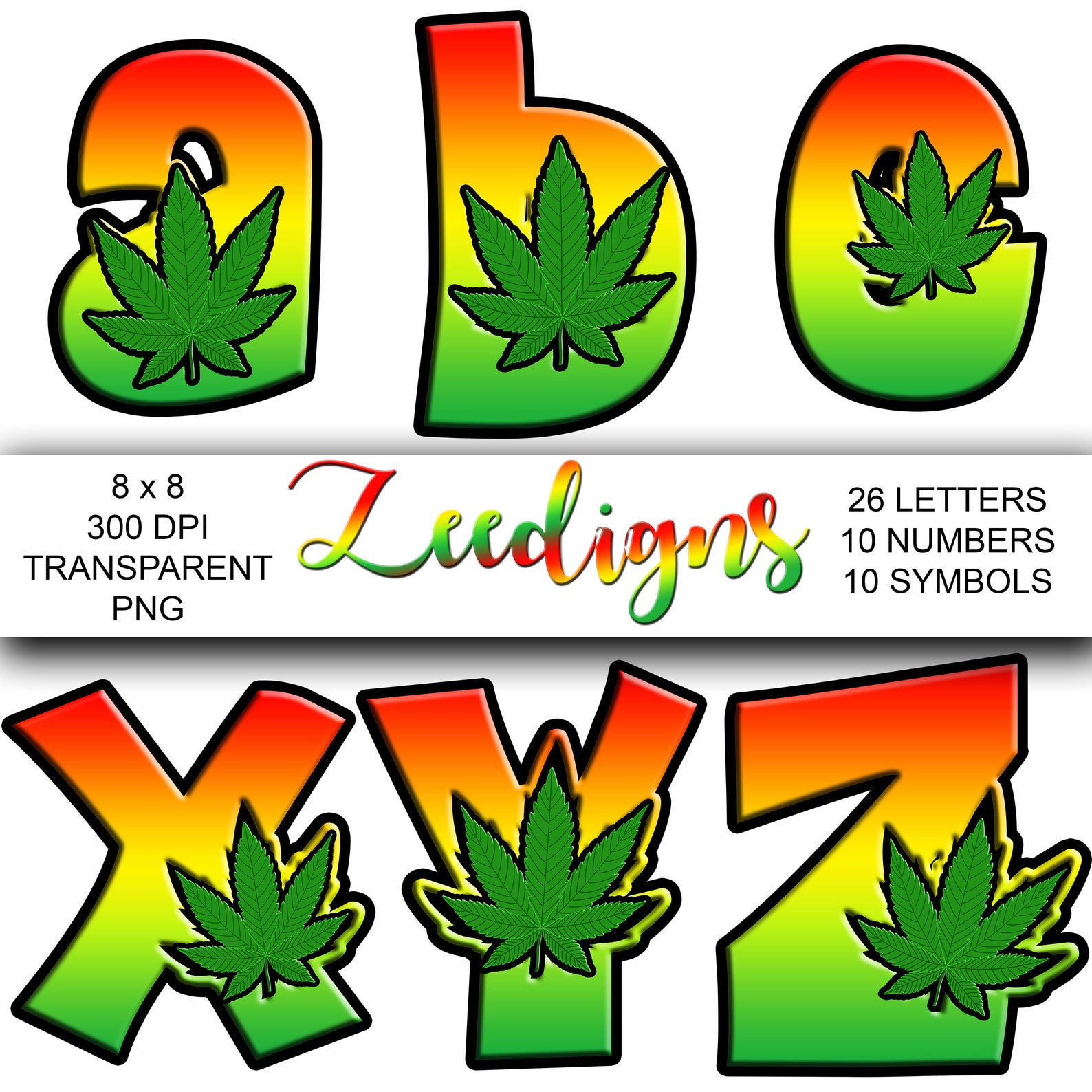 Rasta Alphabet Clipart Scrapbooking Digital Set Printable - Etsy