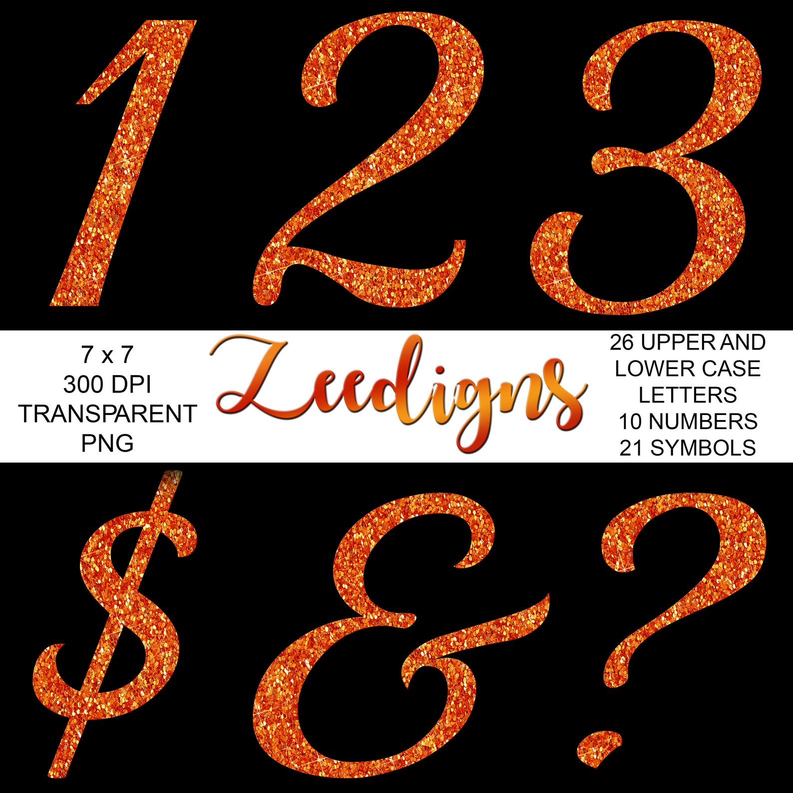 Orange Glitter Alphabet Clipart Scrapbooking Digital Set - Etsy