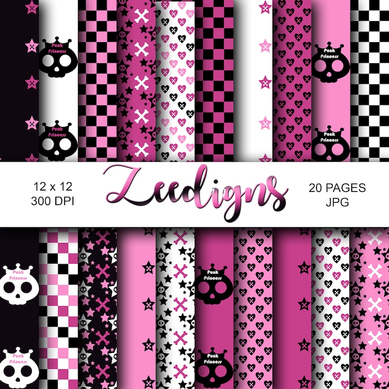 Punk Princess Digital Scrapbook Printable Paper Seamless Digital Paper ...
