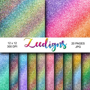 Color Waves Sparkling Glitter Scrapbook Printable Paper | Digital Paper ...