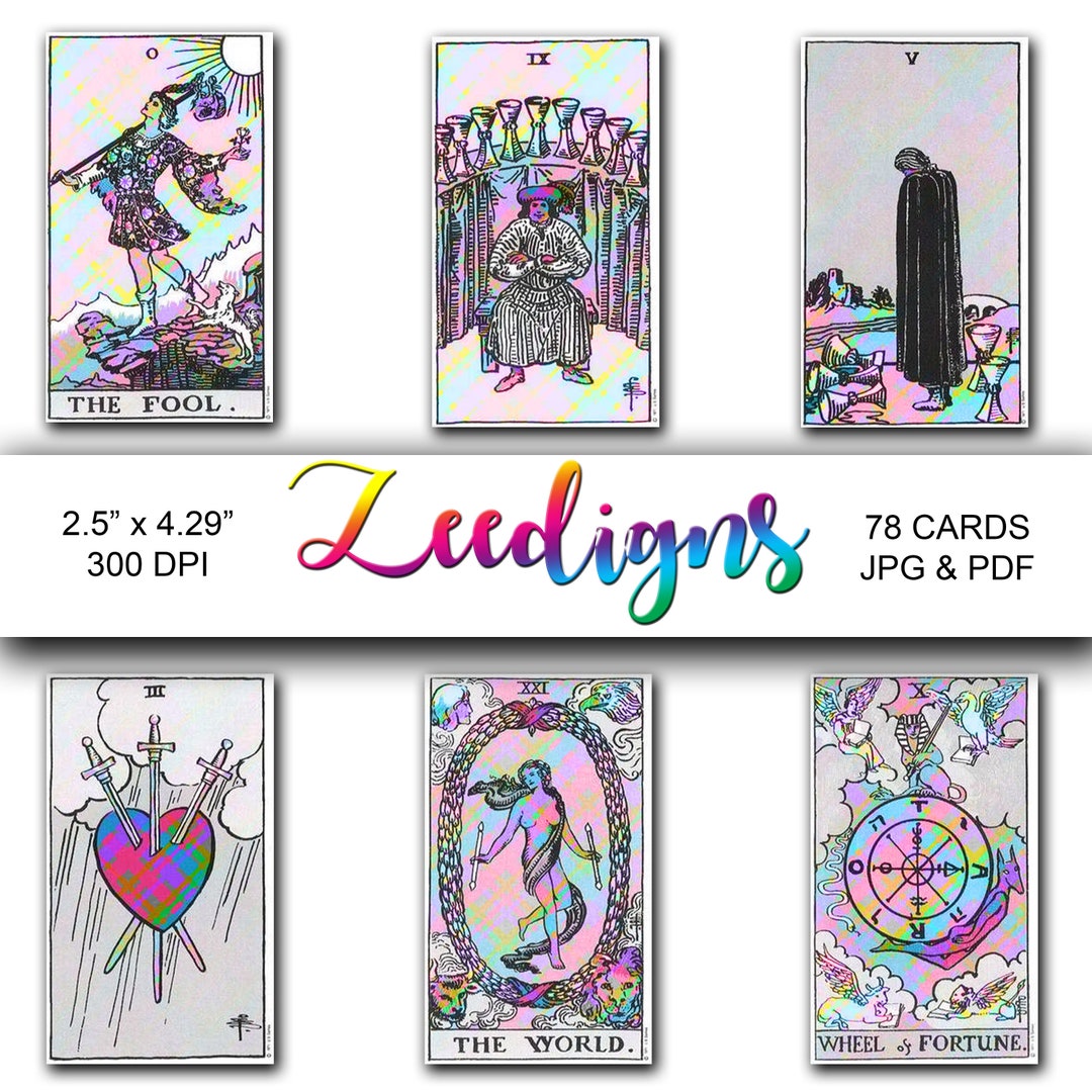 Neon Rainbow Tarot Cards 78 Deck - Instant Digital Download - Rider ...