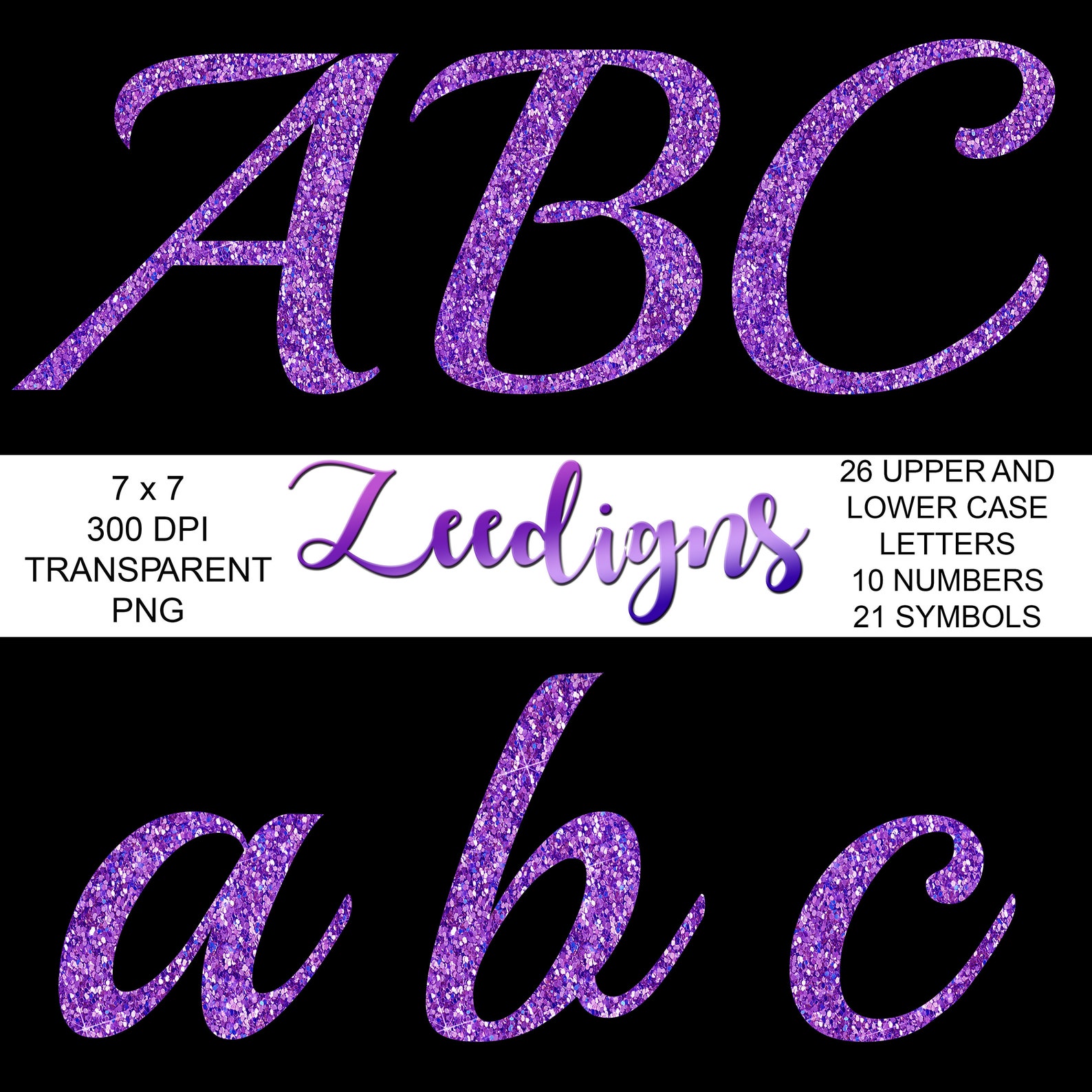 Purple Glitter Alphabet Clipart Scrapbooking Digital Set Printable ...