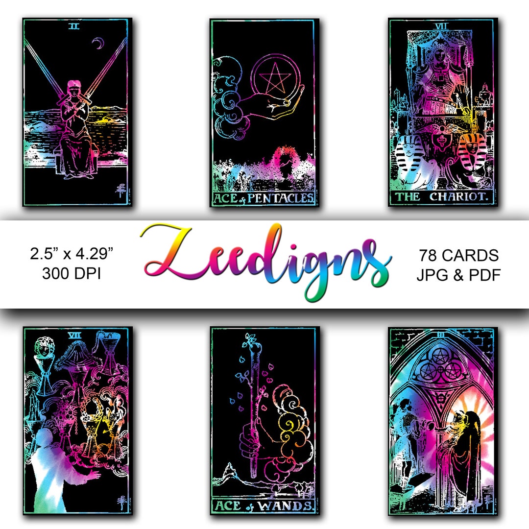 Tye Die Tarot Cards 78 Deck - Instant Digital Download - Rider Waite ...
