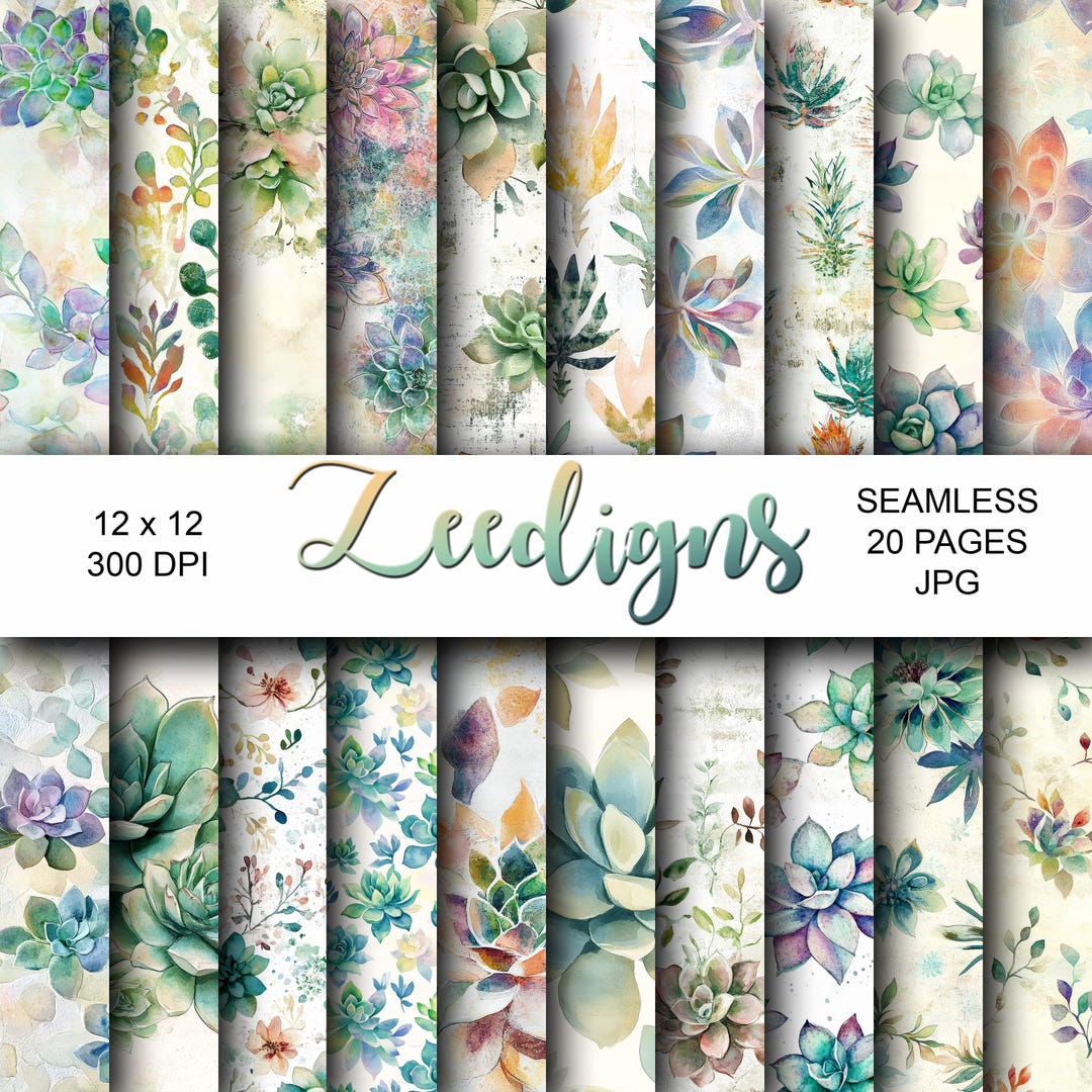 Succulent Plants Seamless Digital Scrapbook Printable Paper | Junk ...