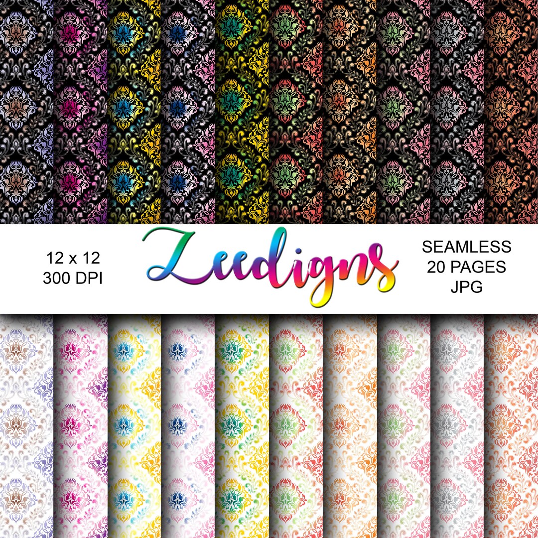 Color Damask Digital Seamless Scrapbook Printable Paper - Etsy
