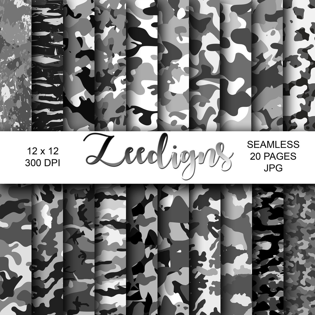 Camouflage Seamless Black White Grey Digital Scrapbook Printable Paper ...