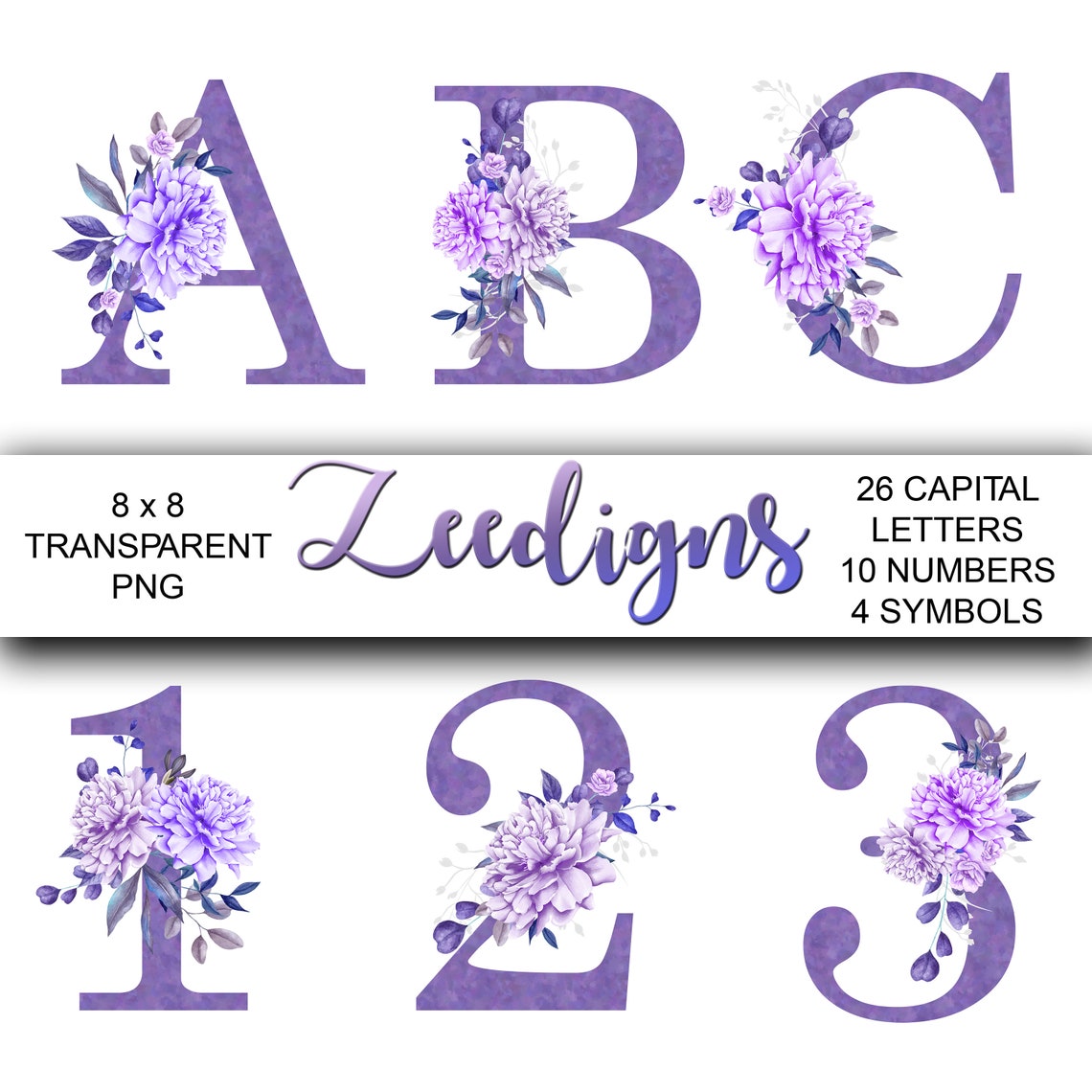 Peony Flower Alphabet Clipart Scrapbooking Digital Set Printable Paper ...