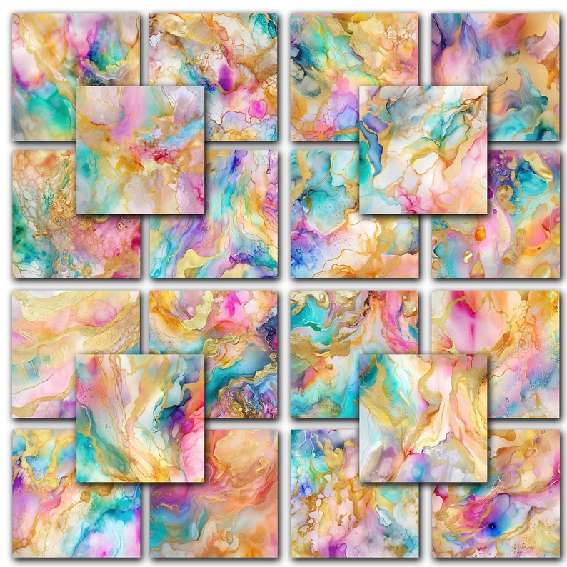 Rainbow Pastel Alcohol Ink Digital Scrapbook Printable Paper - Etsy