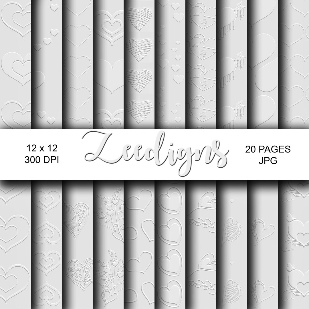 Embossed Hearts Digital Scrapbook Printable Paper | White Hearts ...