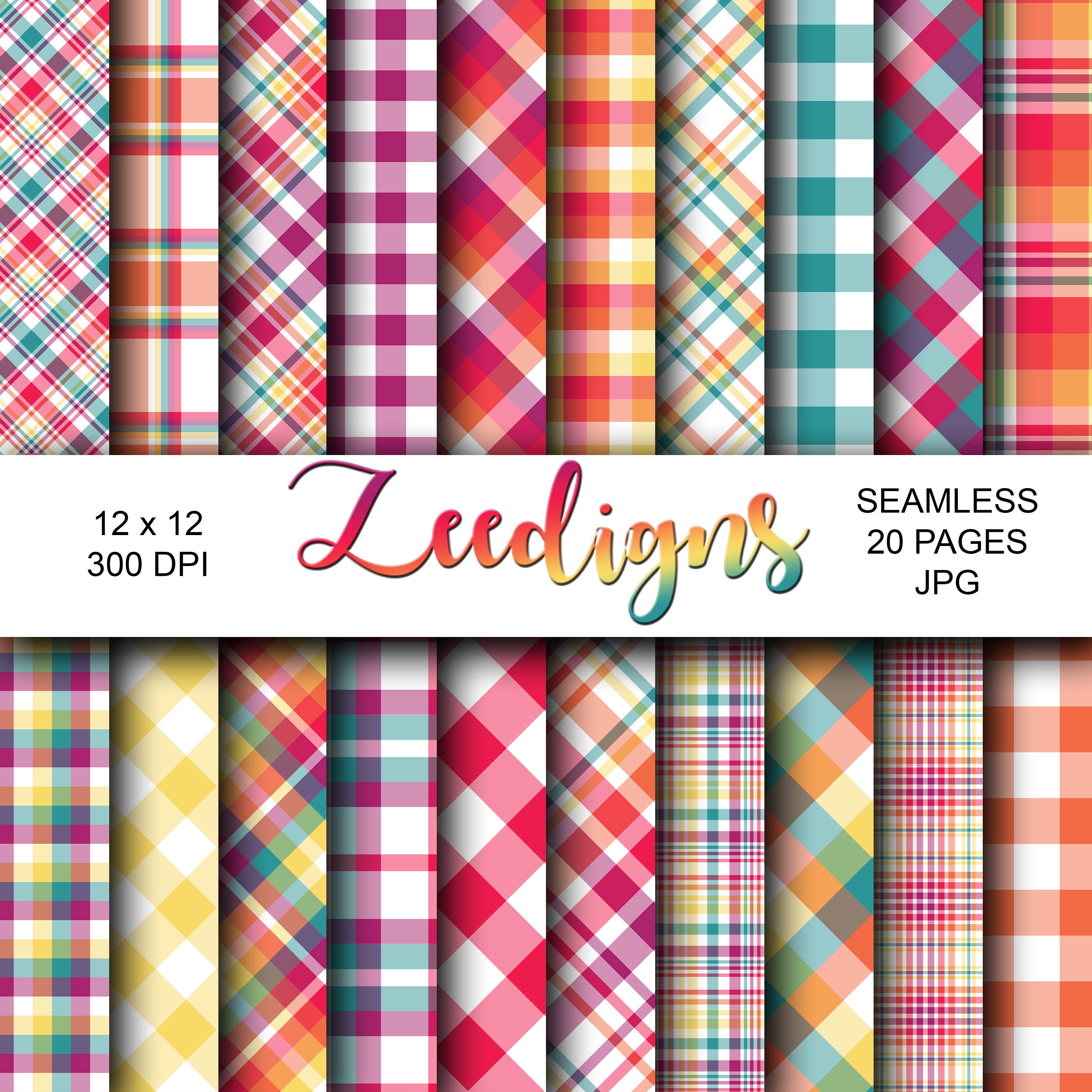 Bright Fresh Summer Plaids Seamless Digital Scrapbook | Etsy