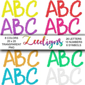 Bright Chalk Alphabet Clipart Scrapbooking Digital Set Printable Paper ...