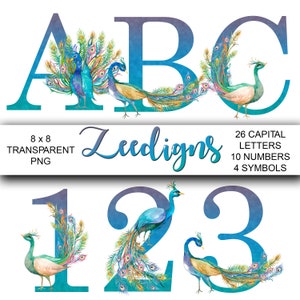 Peacock Alphabet Clipart Scrapbooking Digital Set Printable Paper ...
